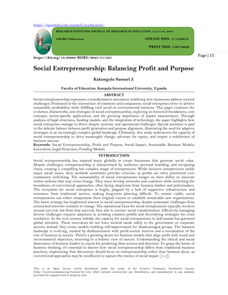 Social Entrepreneurship: Balancing Profit and Purpose (www.kiu.ac.ug) | PDF