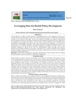 Leveraging Data for Health Policy Development (www.kiu.ac.ug) | PDF
