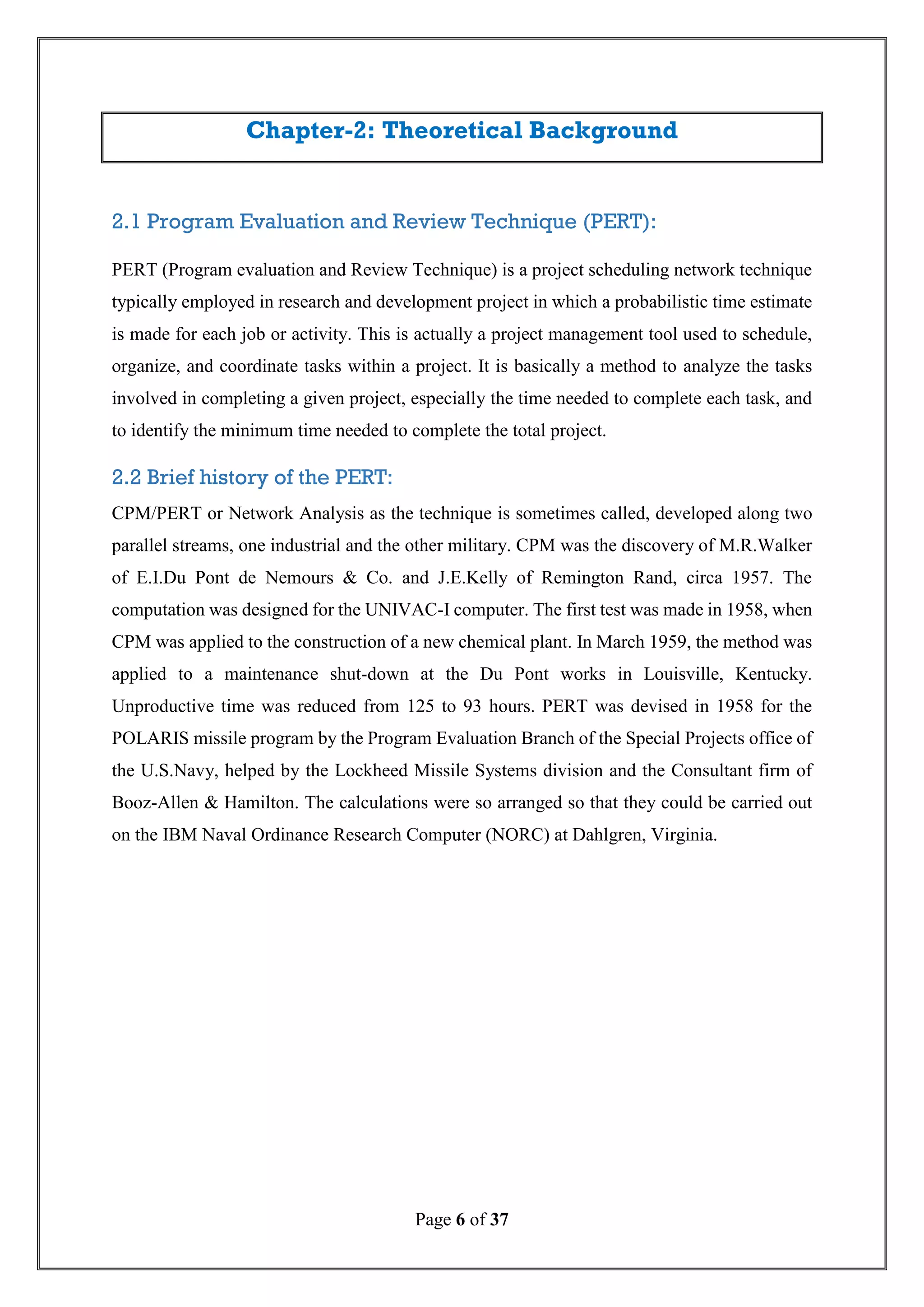 “Application of the Program Evaluation Review and Technique | PDF