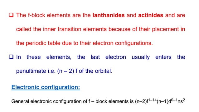 f- block elements | PPTX | Chemistry | Science