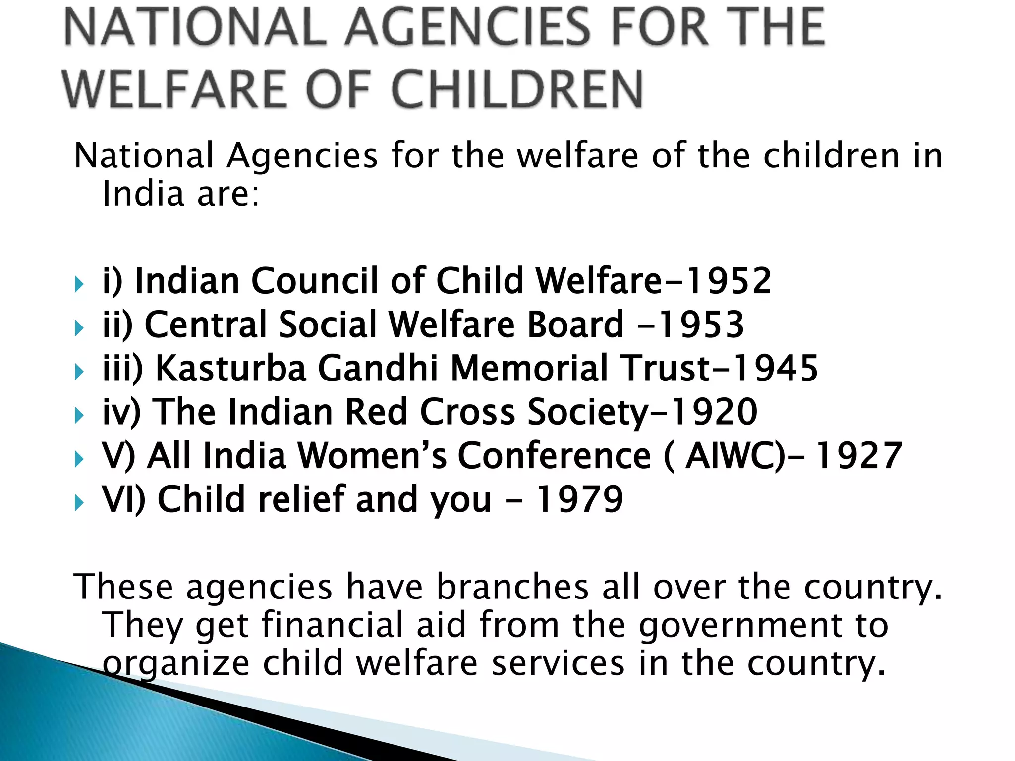 national & international welfare agencies for children | PPTX