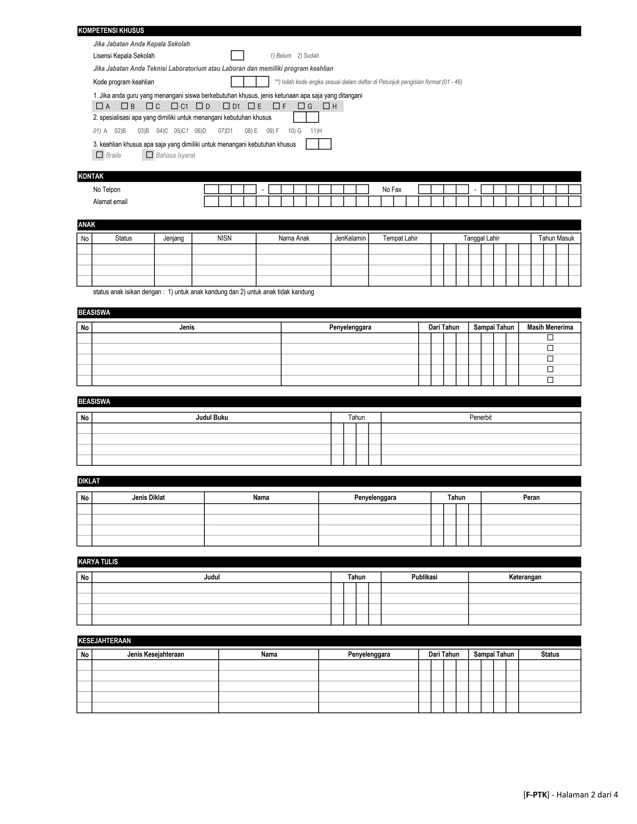 Form Pendidik dan Tenaga Kependidikan | PDF