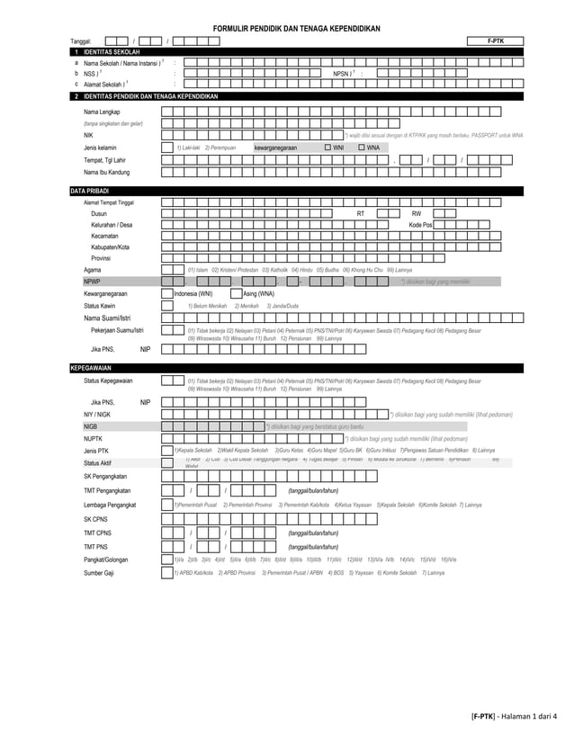 Form Pendidik dan Tenaga Kependidikan | PDF