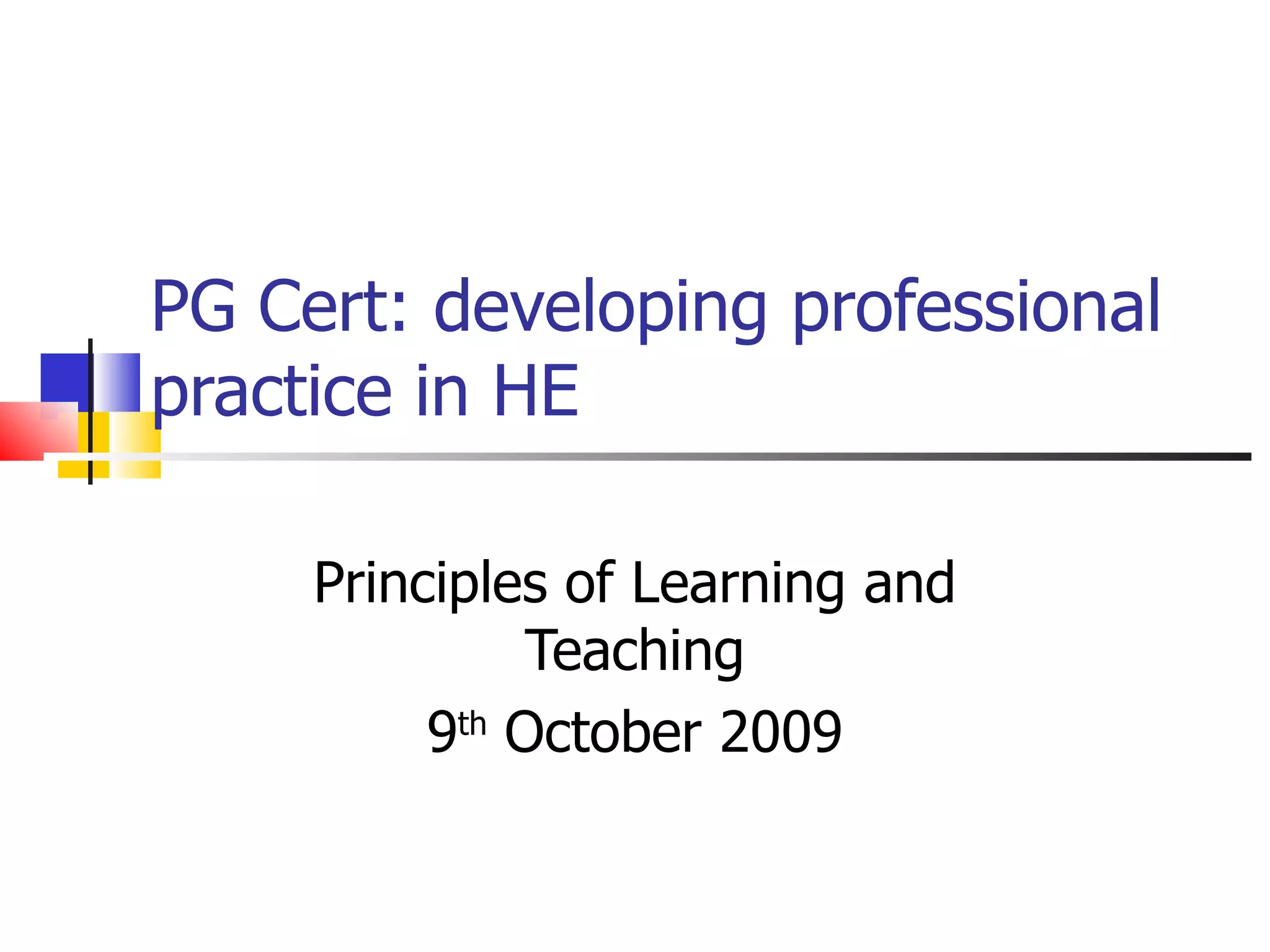 Principles of Learning and Teaching (in Higher Education) | PPT