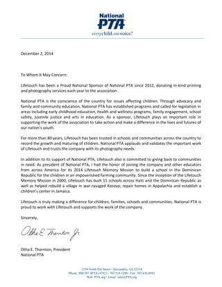 Lifetouch - Partnership Letter - NPTA - 2014 | PDF