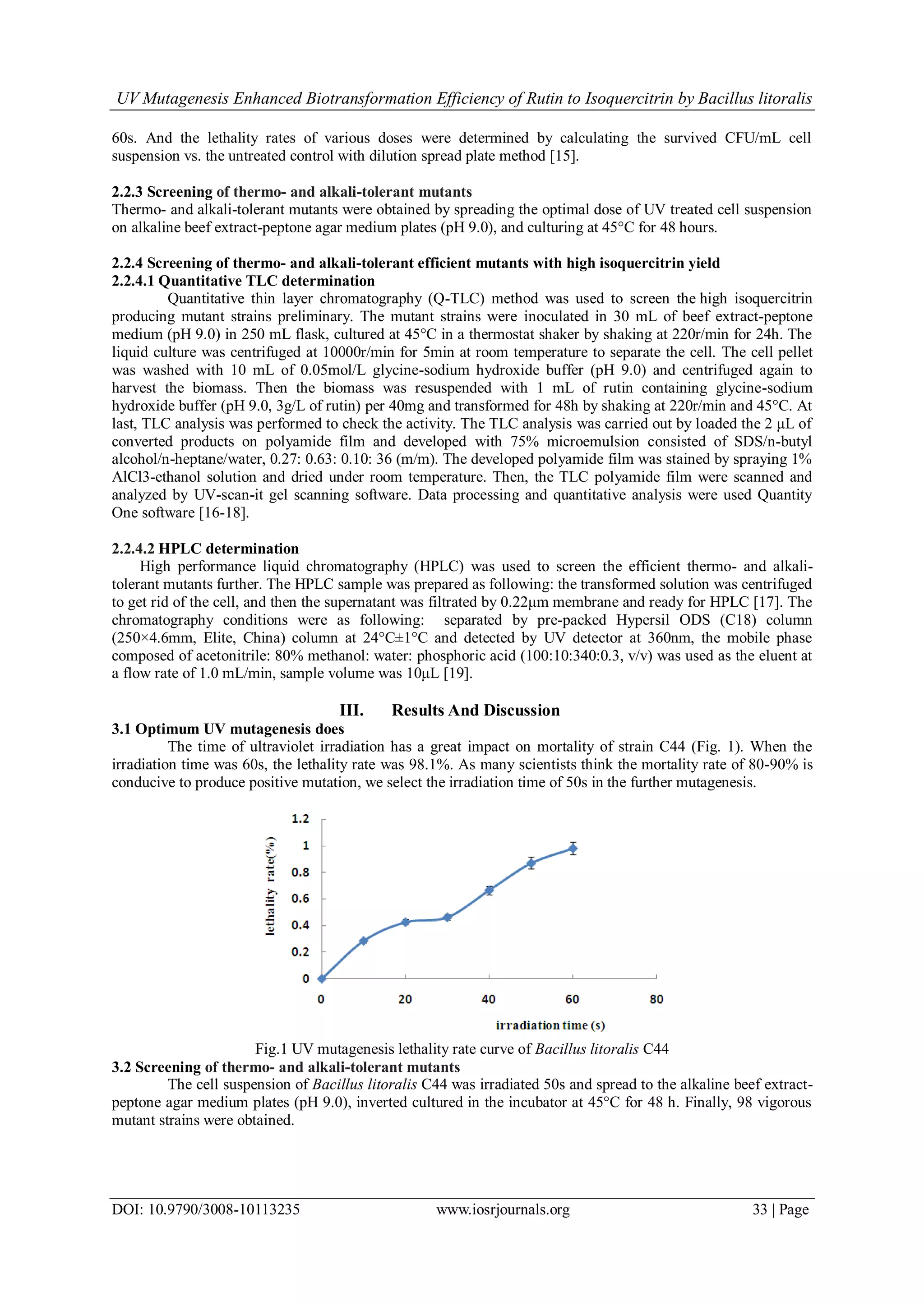 UV Mutagenesis Enhanced Biotransformation Efficiency of Rutin to ...