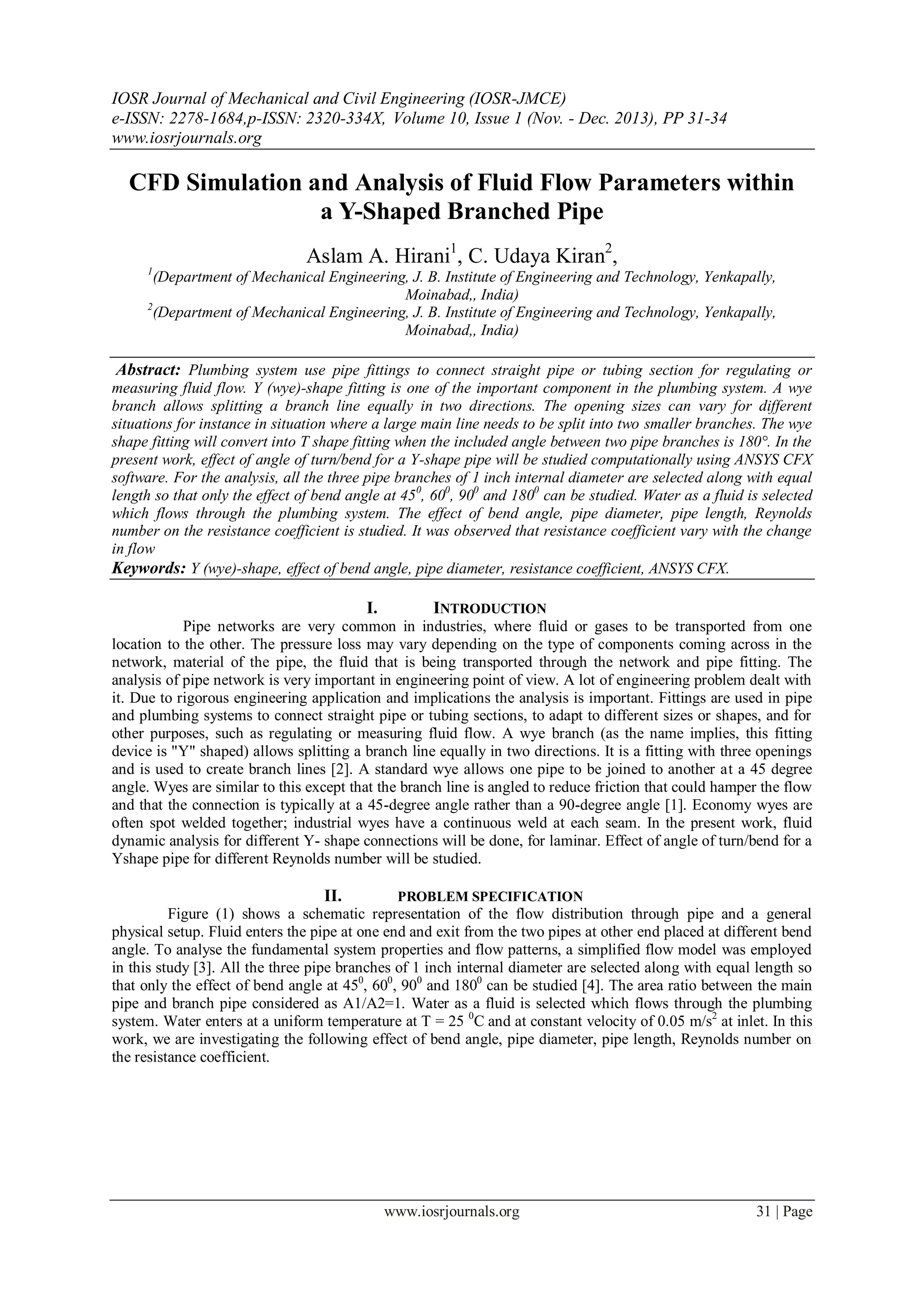 CFD Simulation and Analysis of Fluid Flow Parameters within a Y-Shaped ...