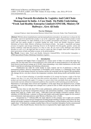 A Step Towards Revolution In Logistics And Cold Chain Management In ...