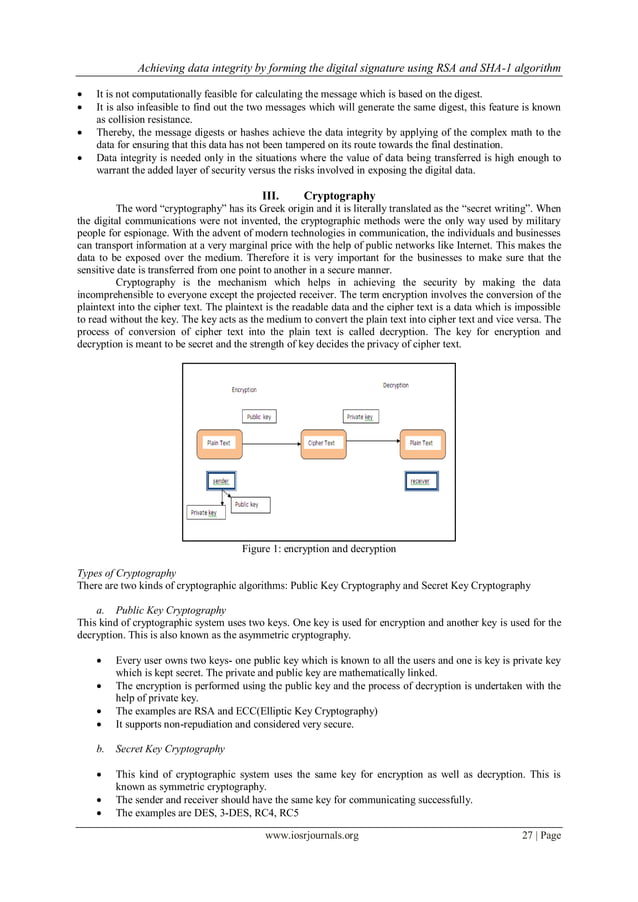 Achieving data integrity by forming the digital signature using RSA and ...