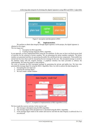 Achieving data integrity by forming the digital signature using RSA and ...