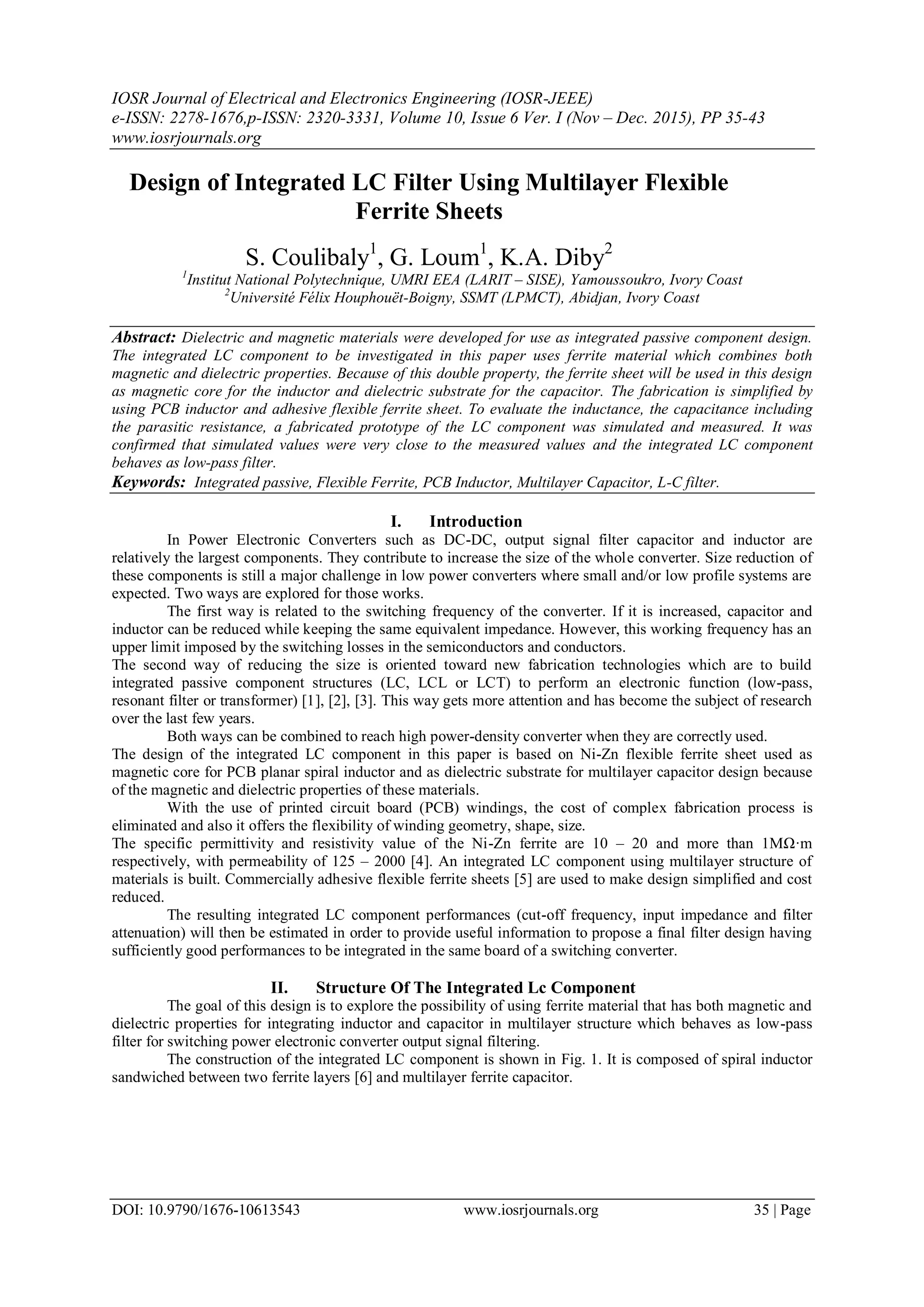 Design of Integrated LC Filter Using Multilayer Flexible Ferrite Sheets | PDF