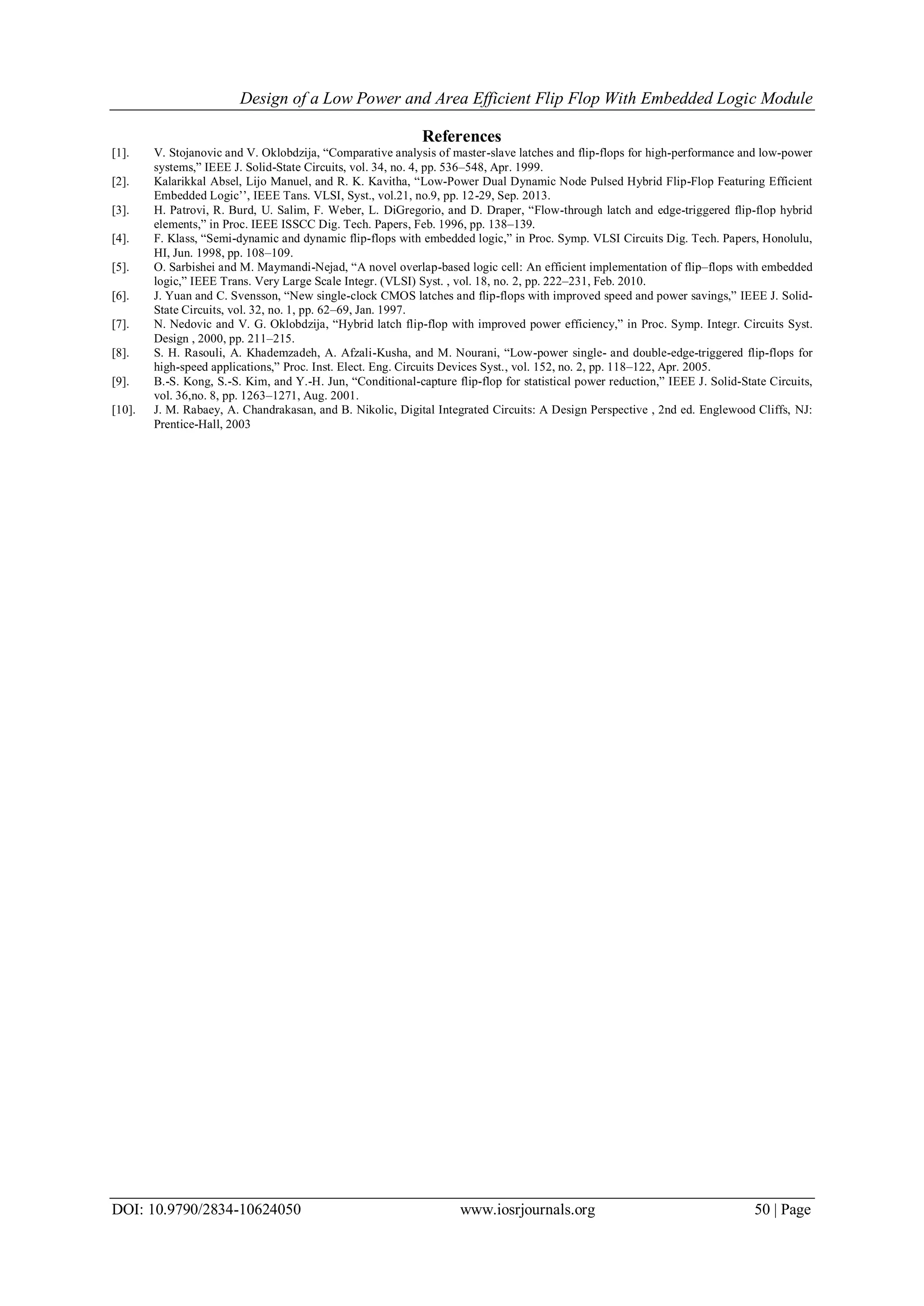 Design of a Low Power and Area Efficient Flip Flop With Embedded Logic Module | PDF