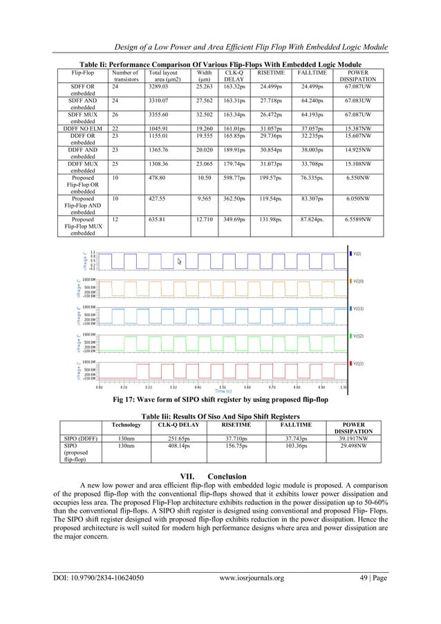 Design Of A Low Power And Area Efficient Flip Flop With Embedded Logic Module Pdf