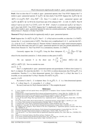 Weyl's Theorem for Algebraically Totally K - Quasi – Paranormal Operators | PDF