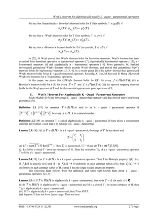 Weyl's Theorem for Algebraically Totally K - Quasi – Paranormal Operators | PDF