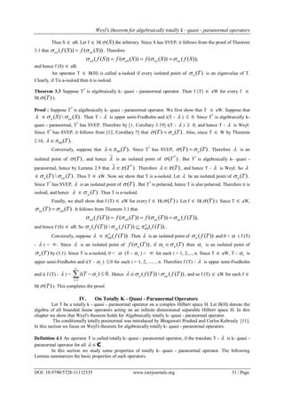 Weyl's Theorem for Algebraically Totally K - Quasi – Paranormal Operators | PDF