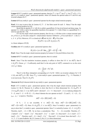 Weyl's Theorem for Algebraically Totally K - Quasi – Paranormal Operators | PDF
