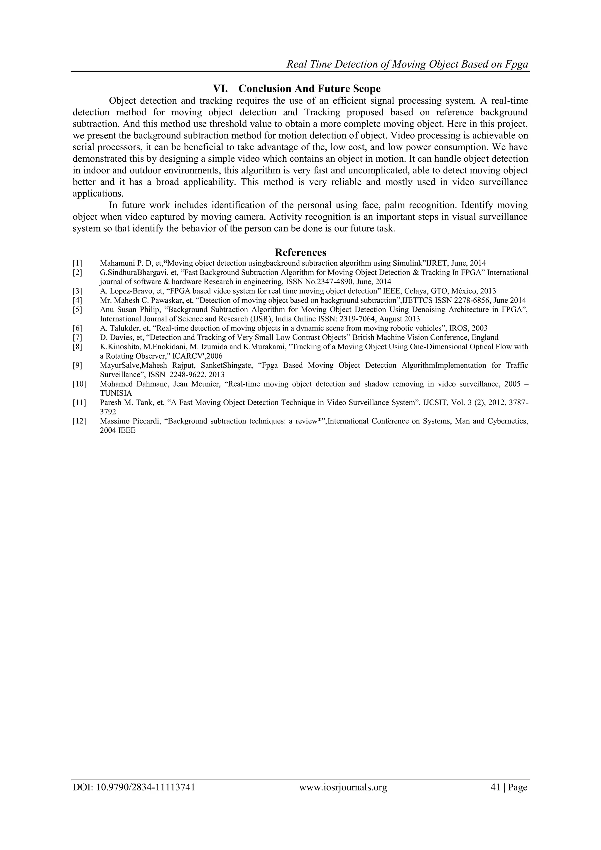Real Time Detection of Moving Object Based on Fpga | PDF