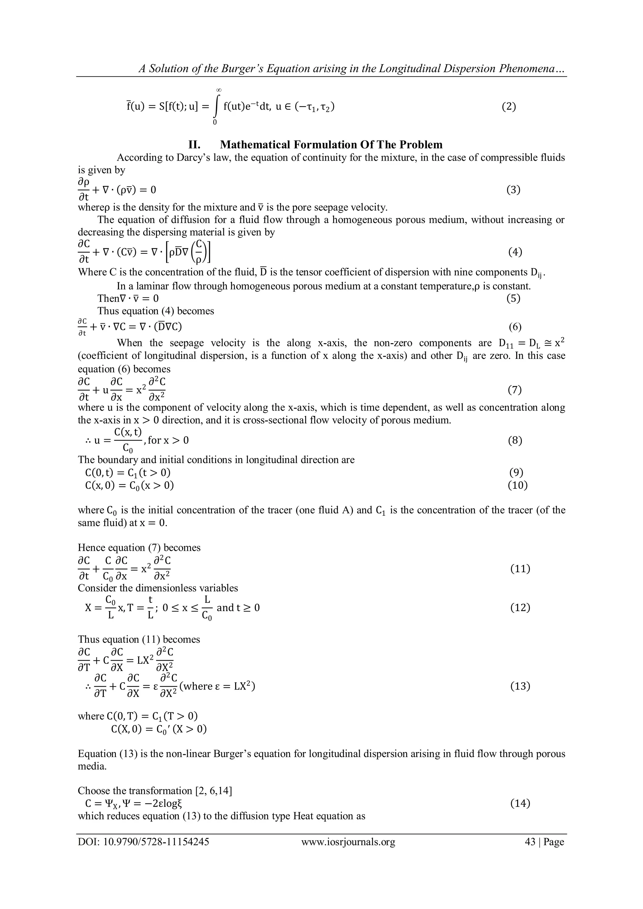 A solution of the Burger’s equation arising in the Longitudinal ...