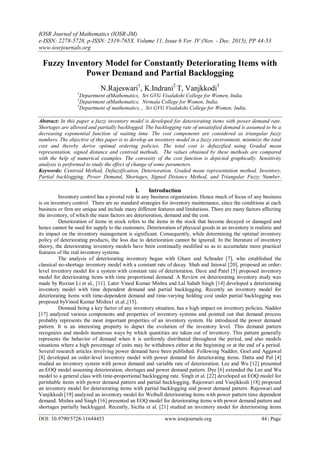 Fuzzy Inventory Model for Constantly Deteriorating Items with Power Demand and Partial ...