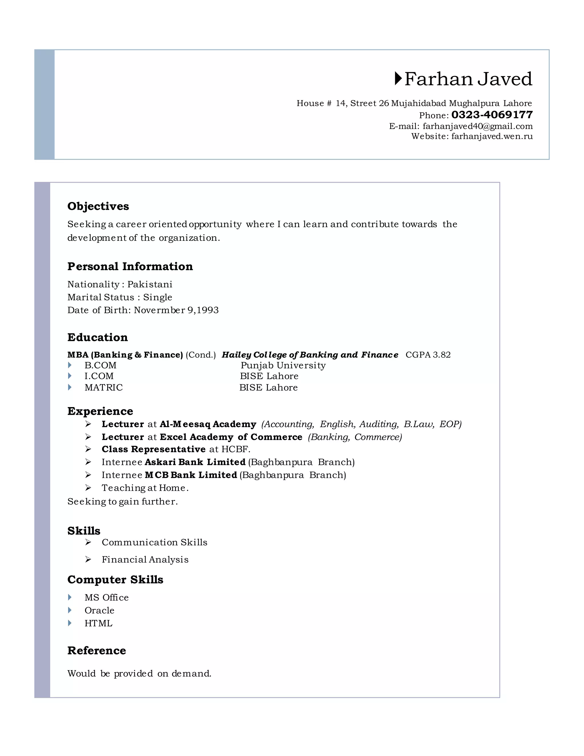 Farhan Javed CV | PDF