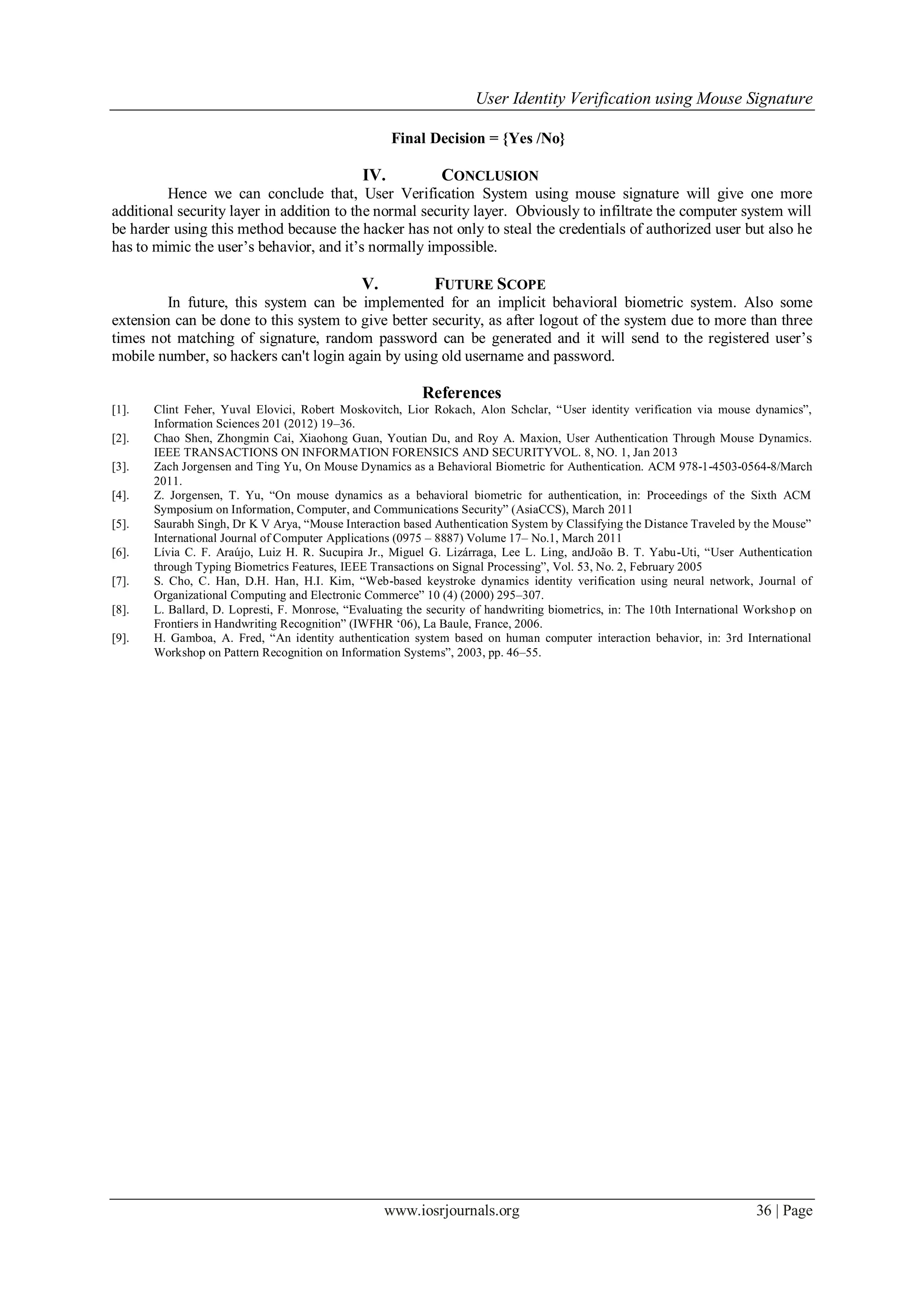 User Identity Verification Using Mouse Signature | PDF