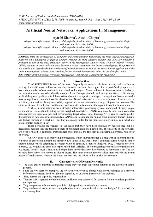 Artificial Neural Networks: Applications In Management | PDF