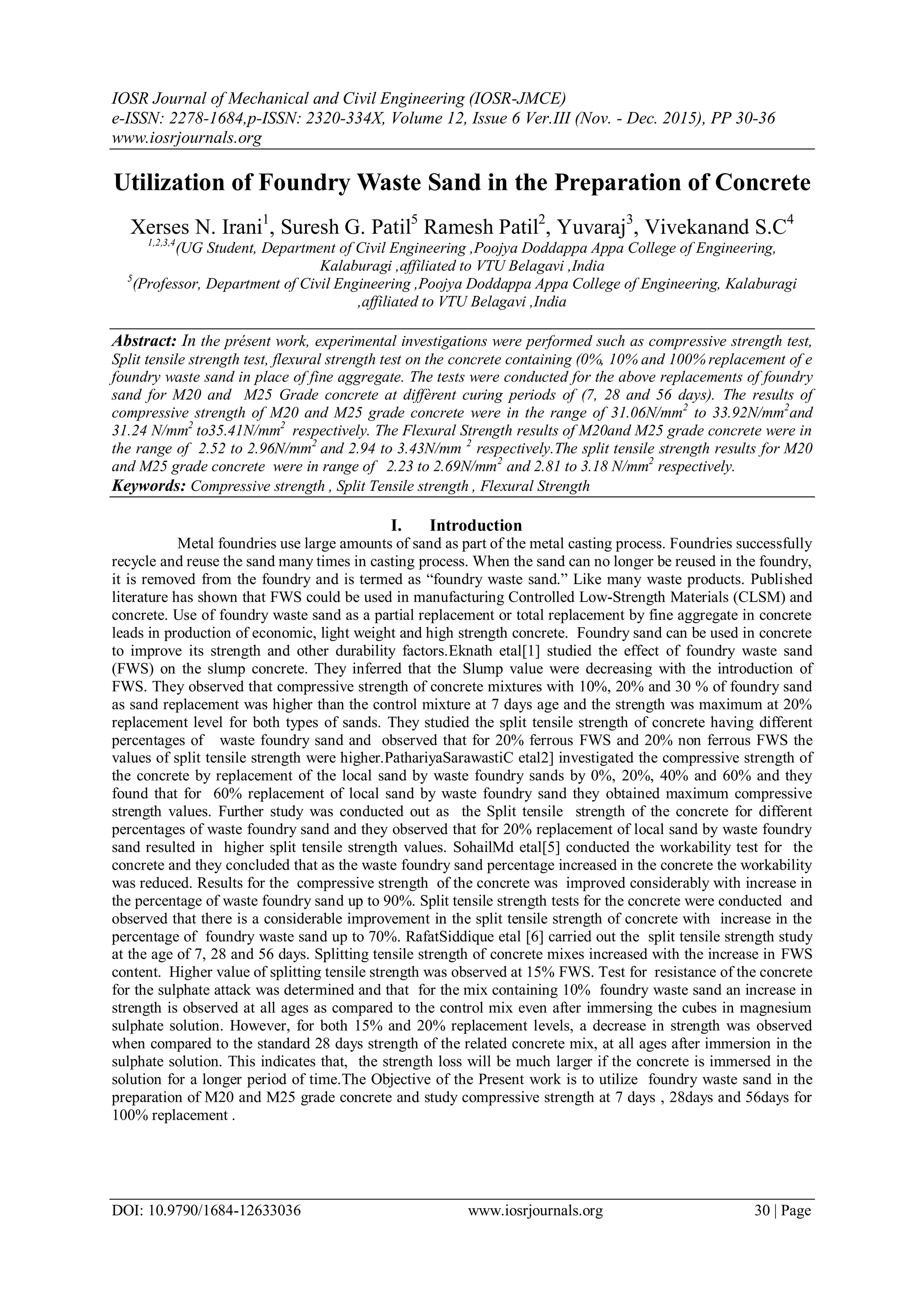 Utilization of Foundry Waste Sand in the Preparation of Concrete | PDF