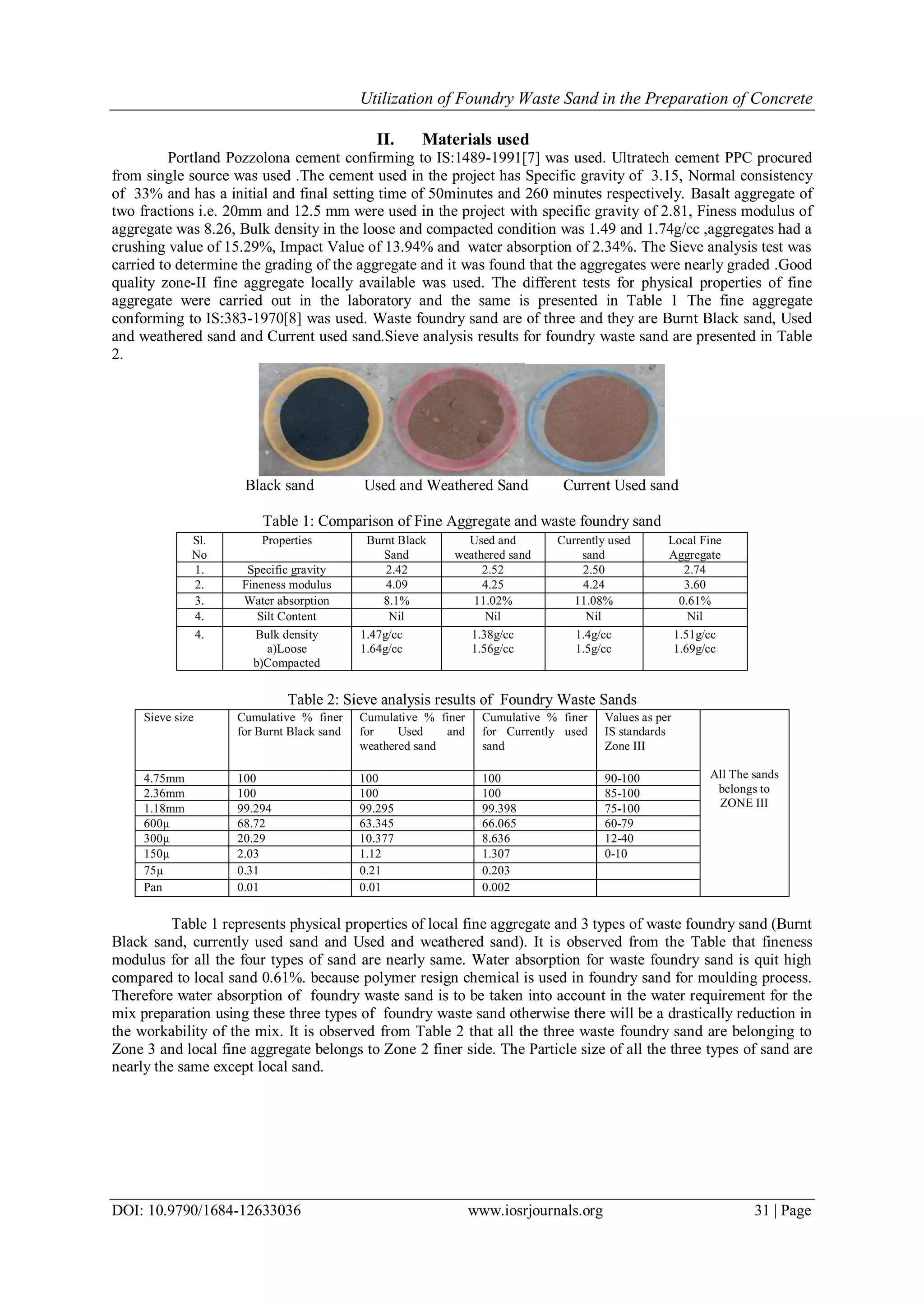 Utilization of Foundry Waste Sand in the Preparation of Concrete | PDF