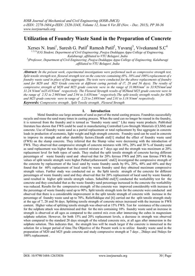 Utilization of Foundry Waste Sand in the Preparation of Concrete | PDF