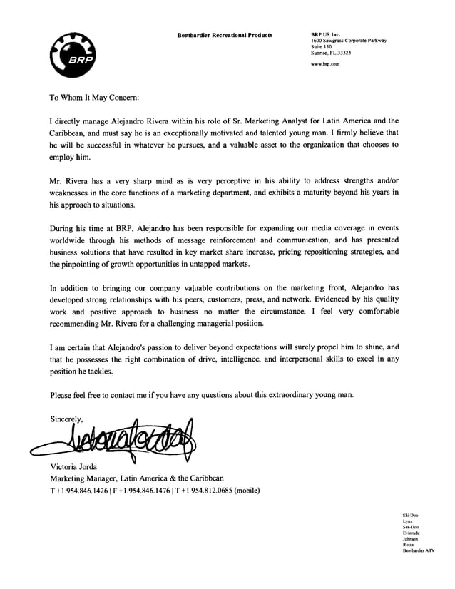 Bombardier Recommendation Letter | PDF