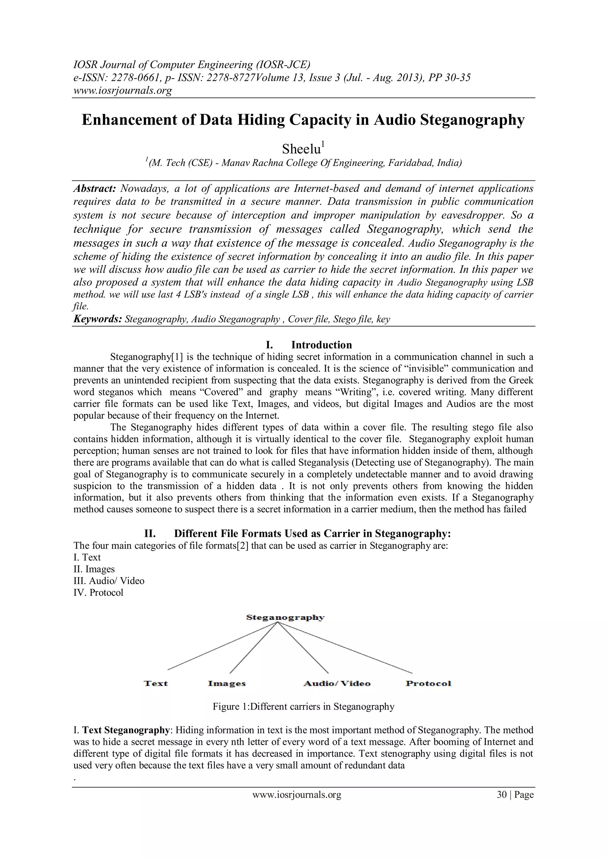 Enhancement of Data Hiding Capacity in Audio Steganography | PDF