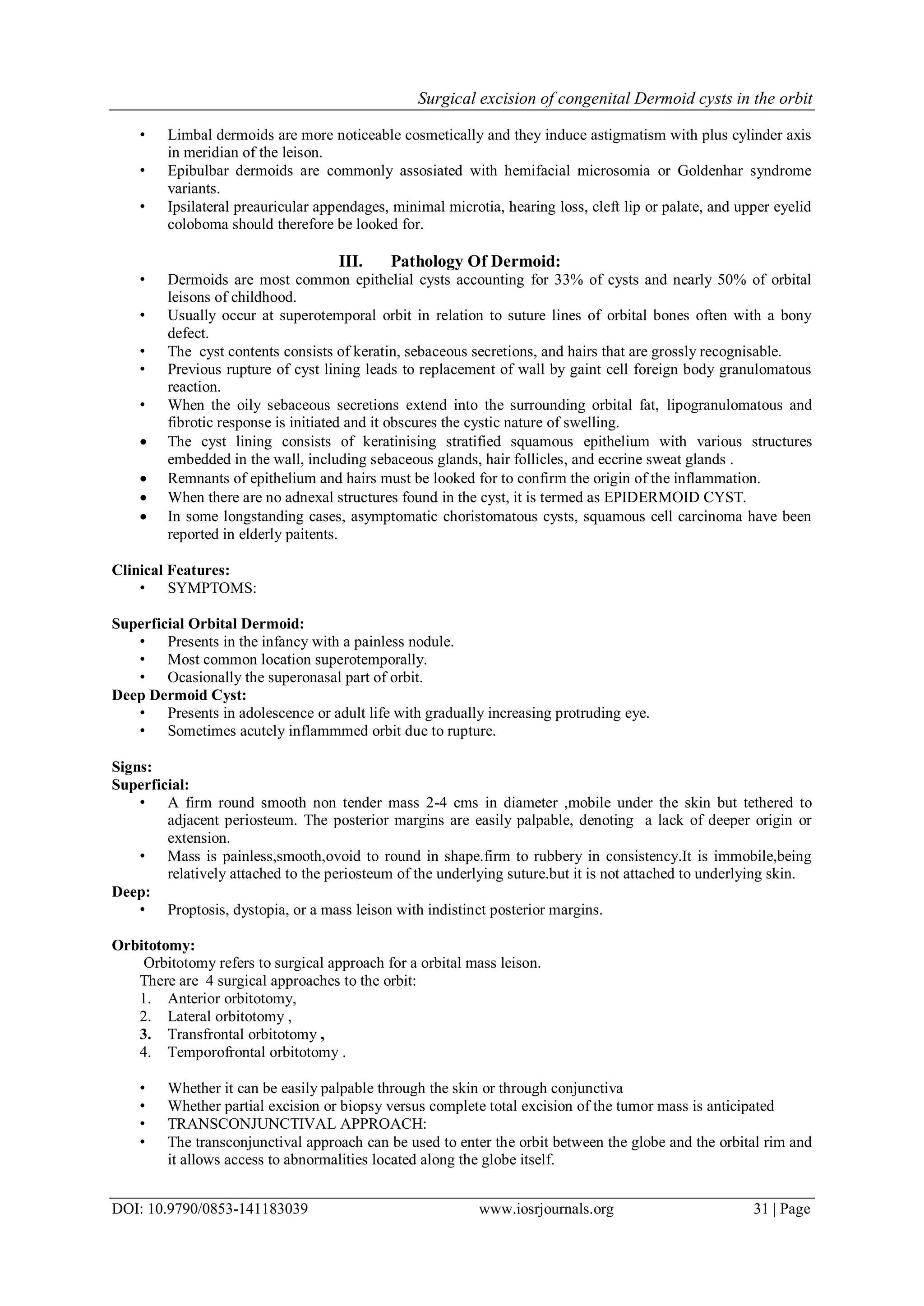 Surgical excision of congenital Dermoid cysts in the orbit | PDF | Eye ...