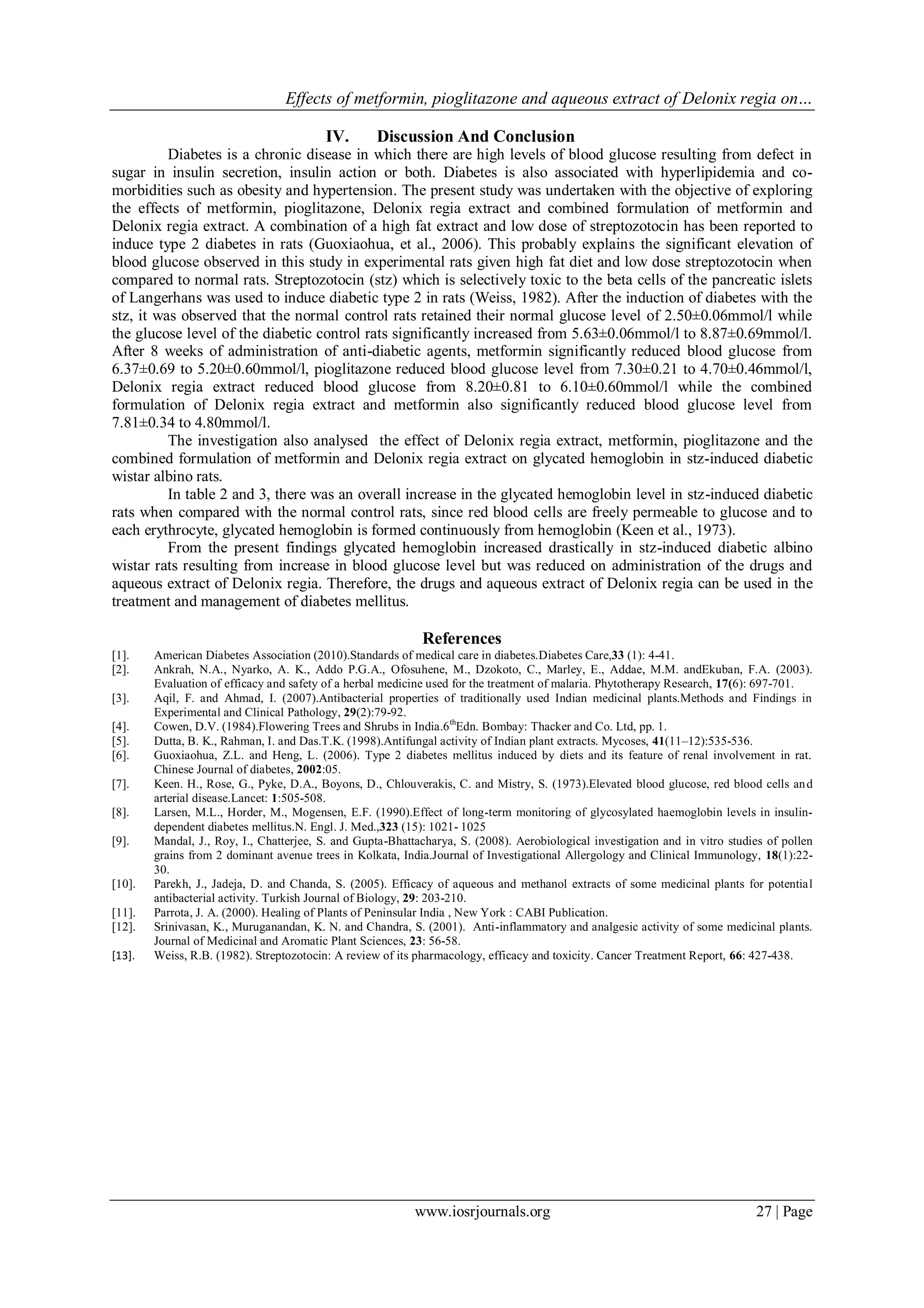Effects of Metformin, Pioglitazone and Aqueous Extract of Delonix Regia ...