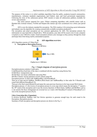 Implementation of AES Algorithm in MicroController Using PIC18F452 | PDF