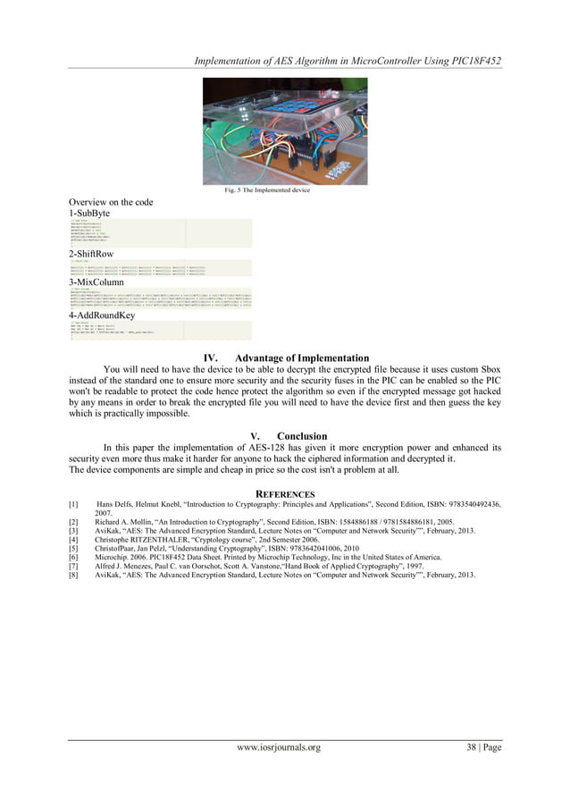 Implementation of AES Algorithm in MicroController Using PIC18F452 | PDF