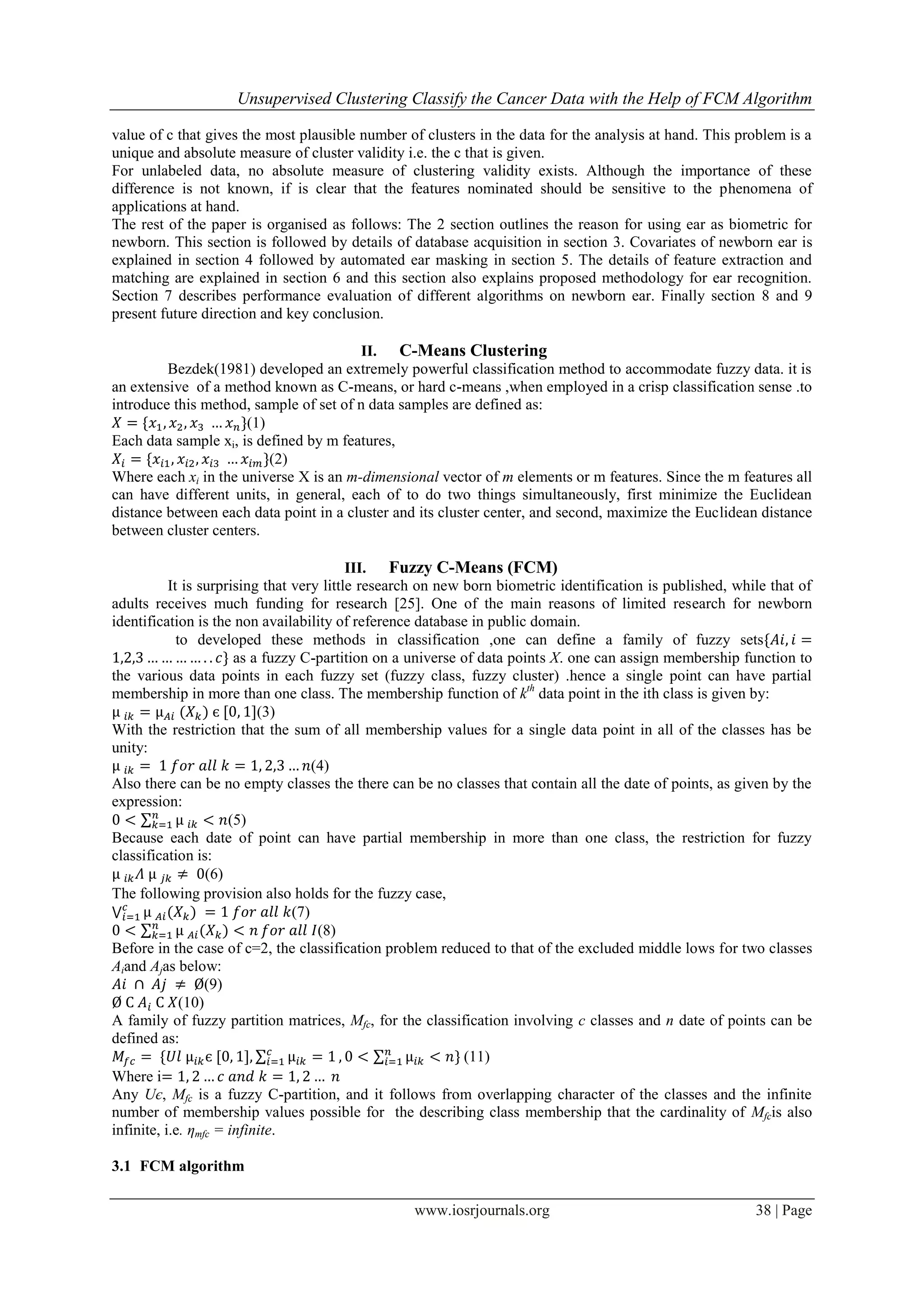 Unsupervised Clustering Classify theCancer Data withtheHelp of FCM Algorithm | PDF