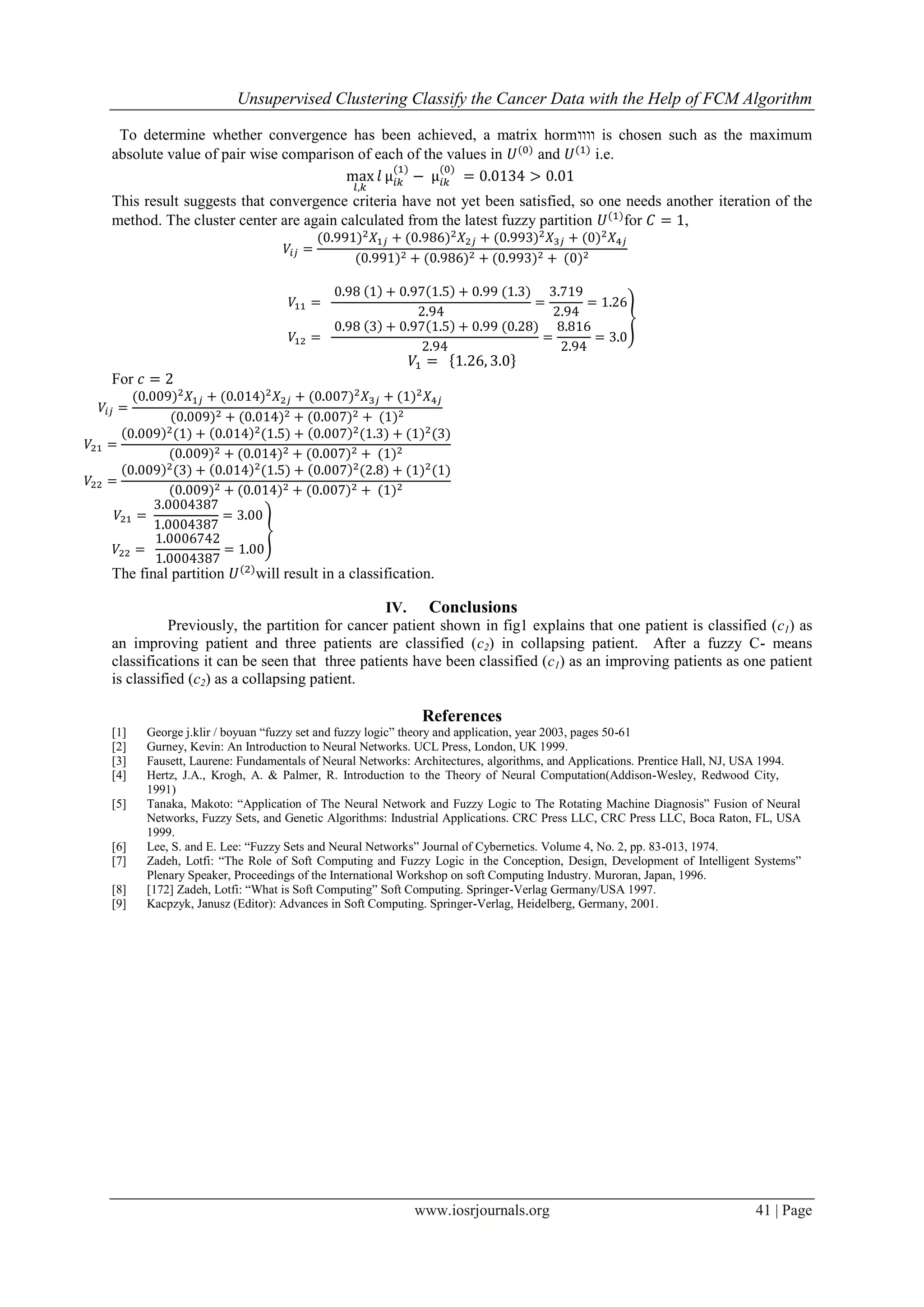 Unsupervised Clustering Classify theCancer Data withtheHelp of FCM Algorithm | PDF