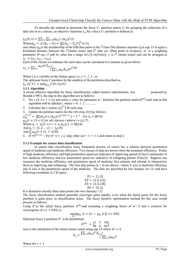 Unsupervised Clustering Classify theCancer Data withtheHelp of FCM Algorithm | PDF