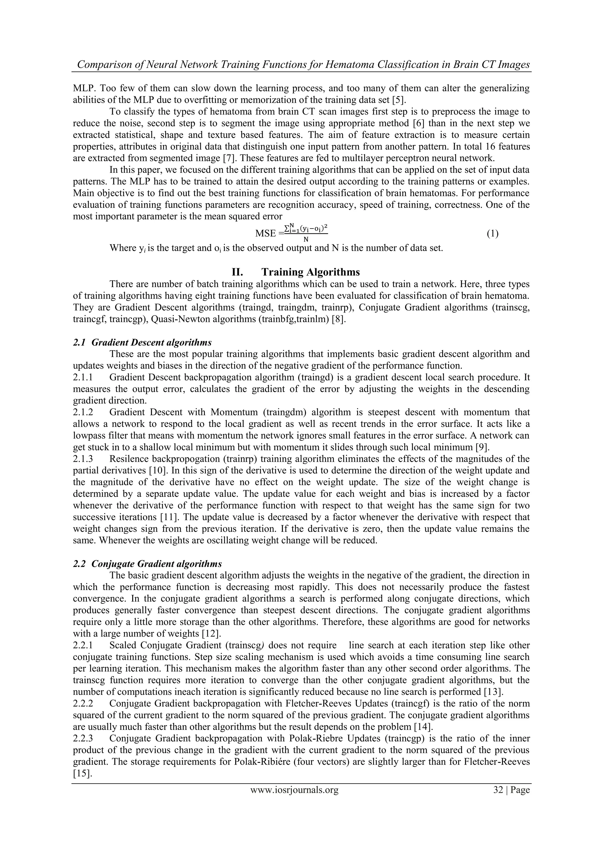Comparison of Neural Network Training Functions for Hematoma Classification in Brain CT Images ...