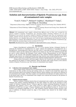 Isolation and characterization of lipolytic Pseudomonas spp. from oil contaminated water samples ...