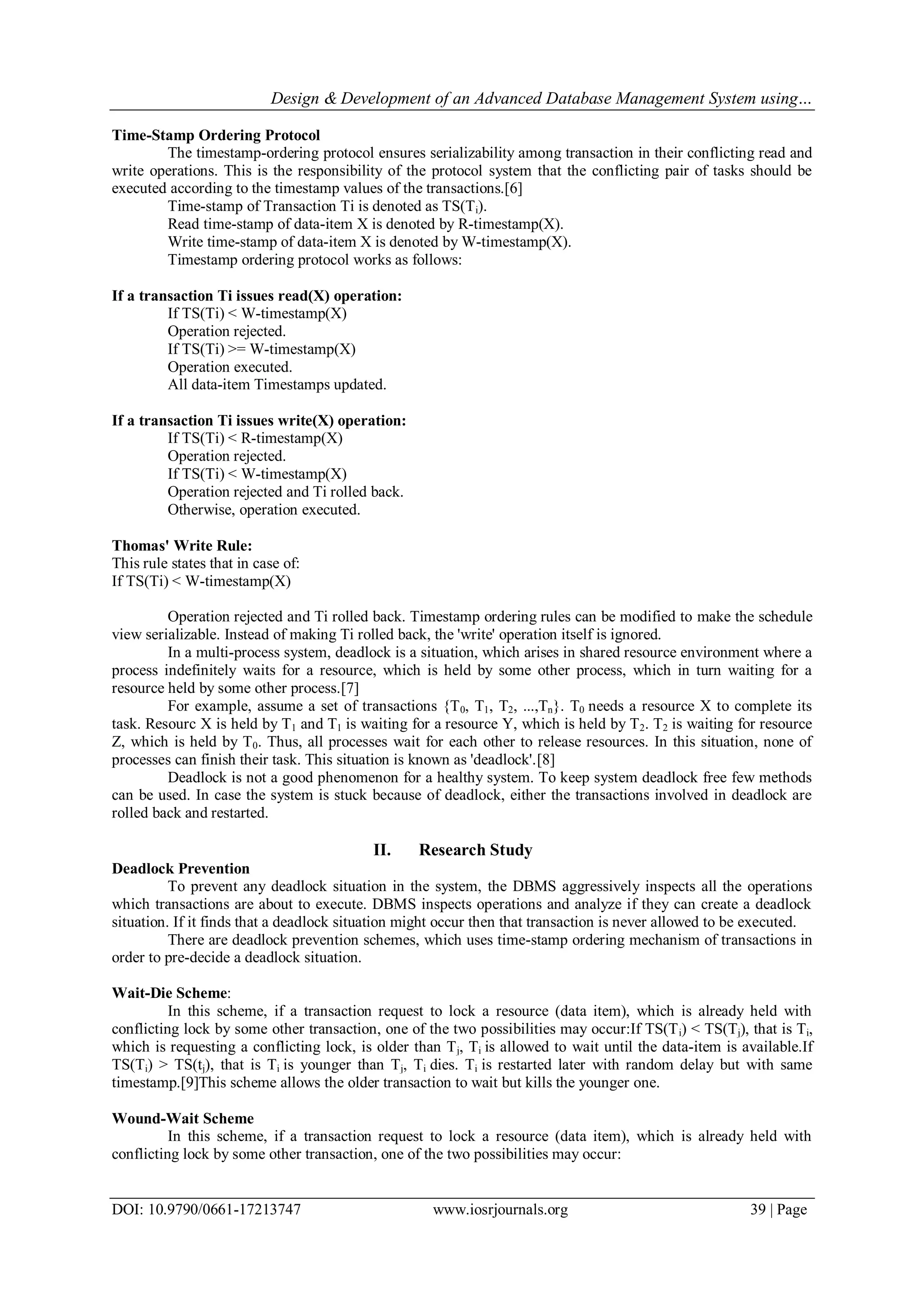 Design And Development Of An Advanced Database Management System Using Multiversion Concurrency