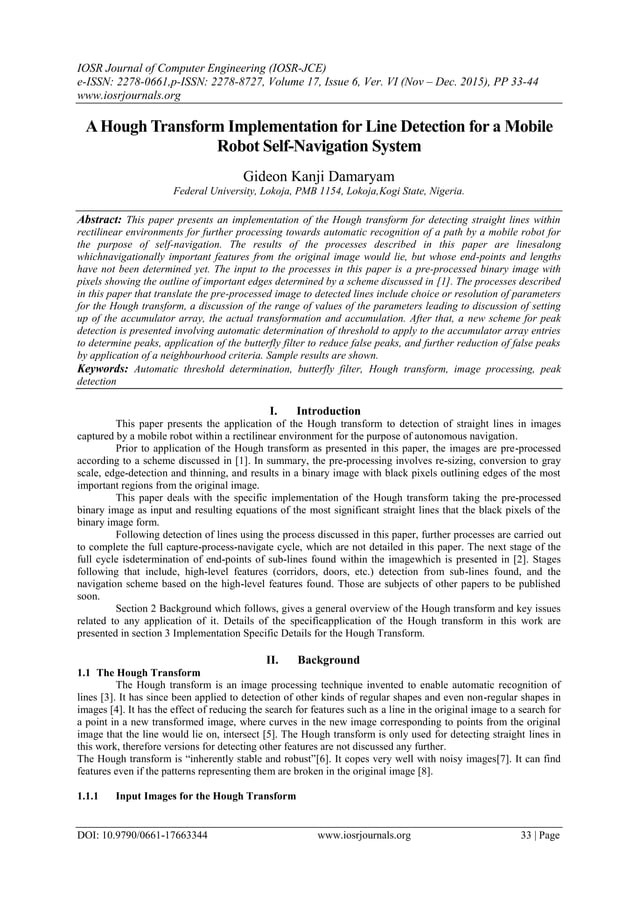 A Hough Transform Implementation For Line Detection For A Mobile Robot Self Navigation System Pdf