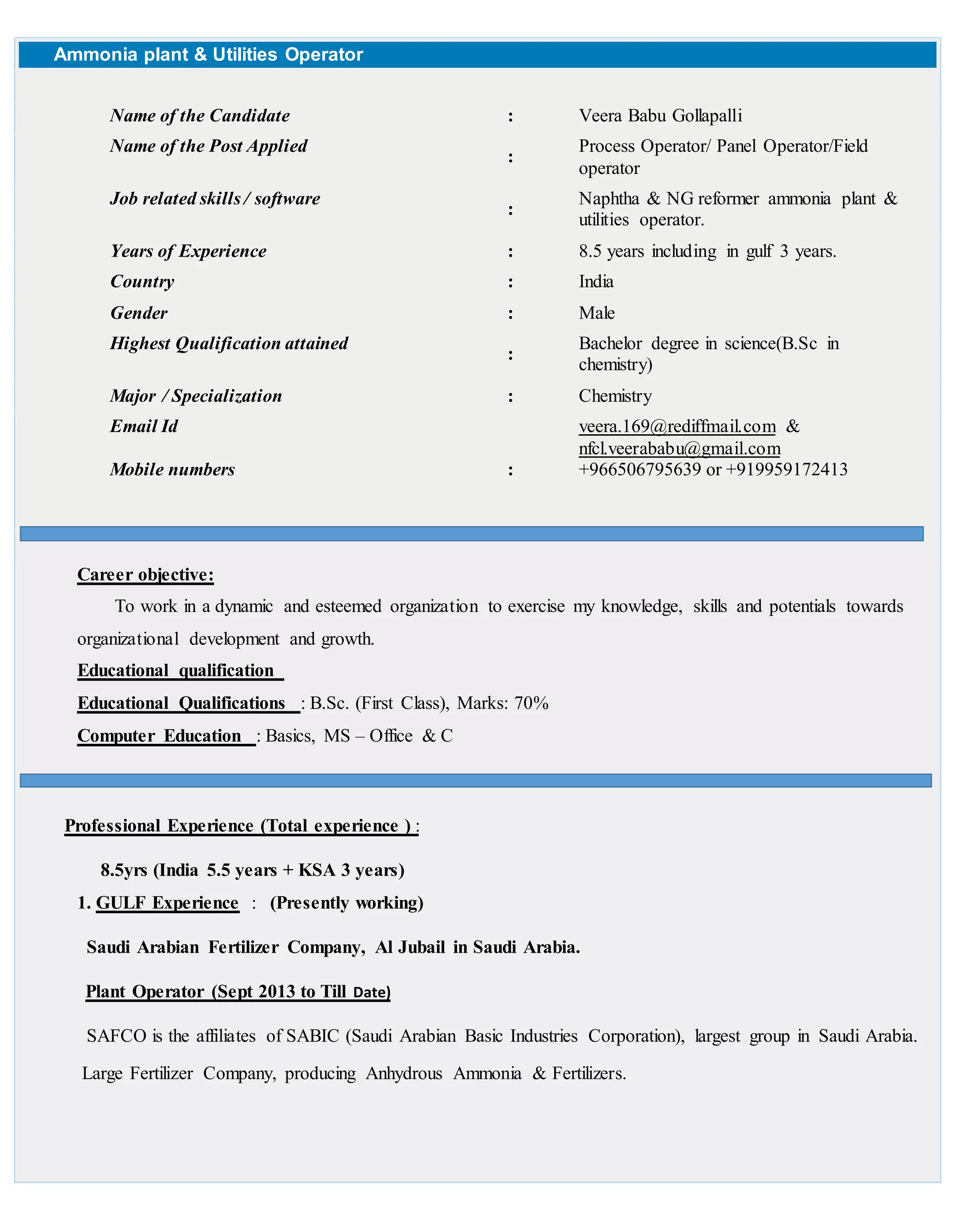 ammonia&utility operator | DOCX | Home Appliances | Home & Garden