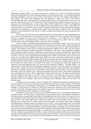 Political Violence and the Sustenance of Democracy In Nigeria | PDF