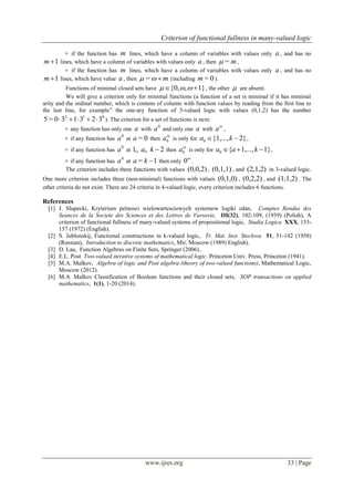Criterion of functional fullness in many-valued logic | PDF