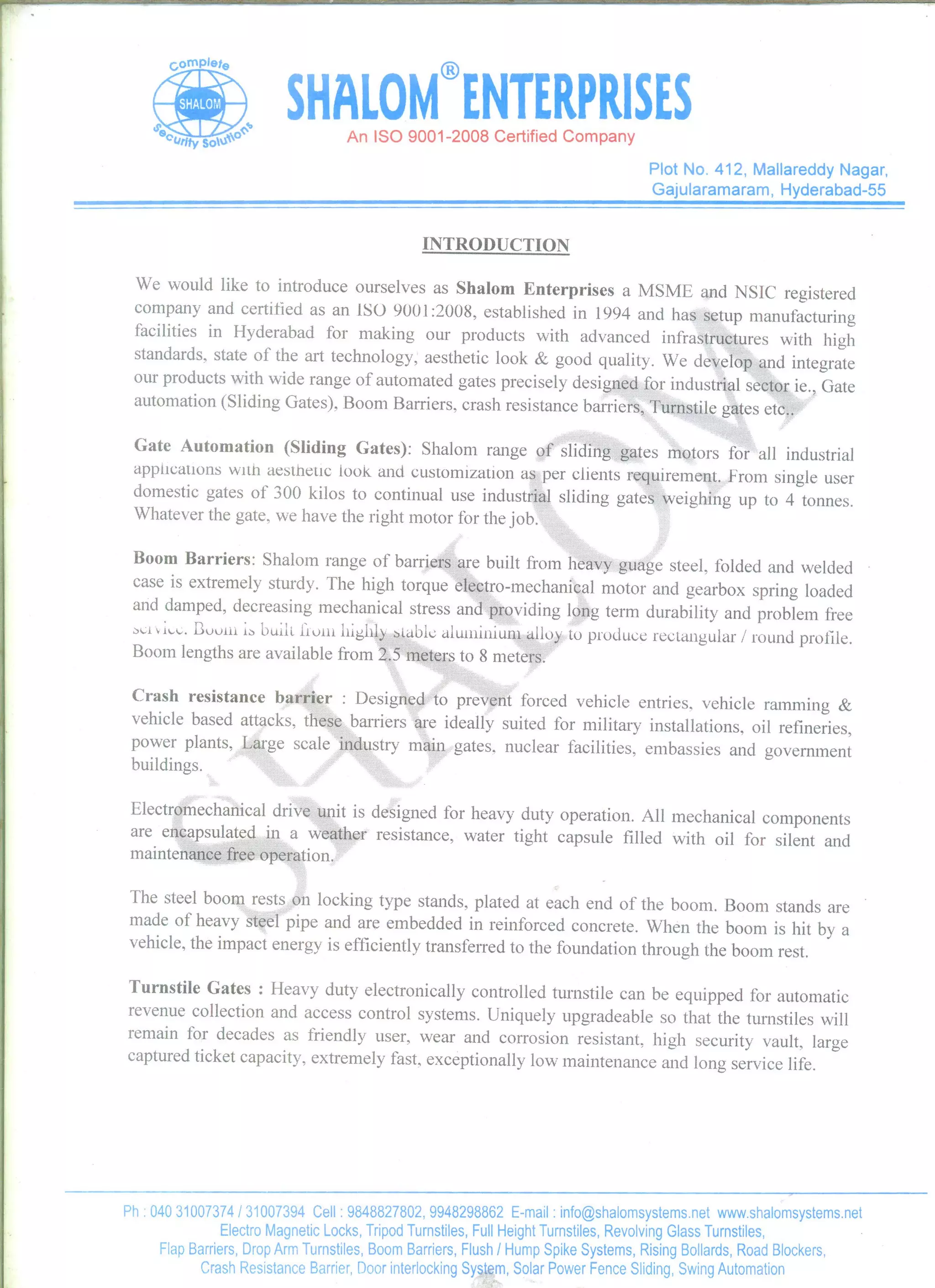 Introduction Of Shalom SYtems Pvt.Ltd