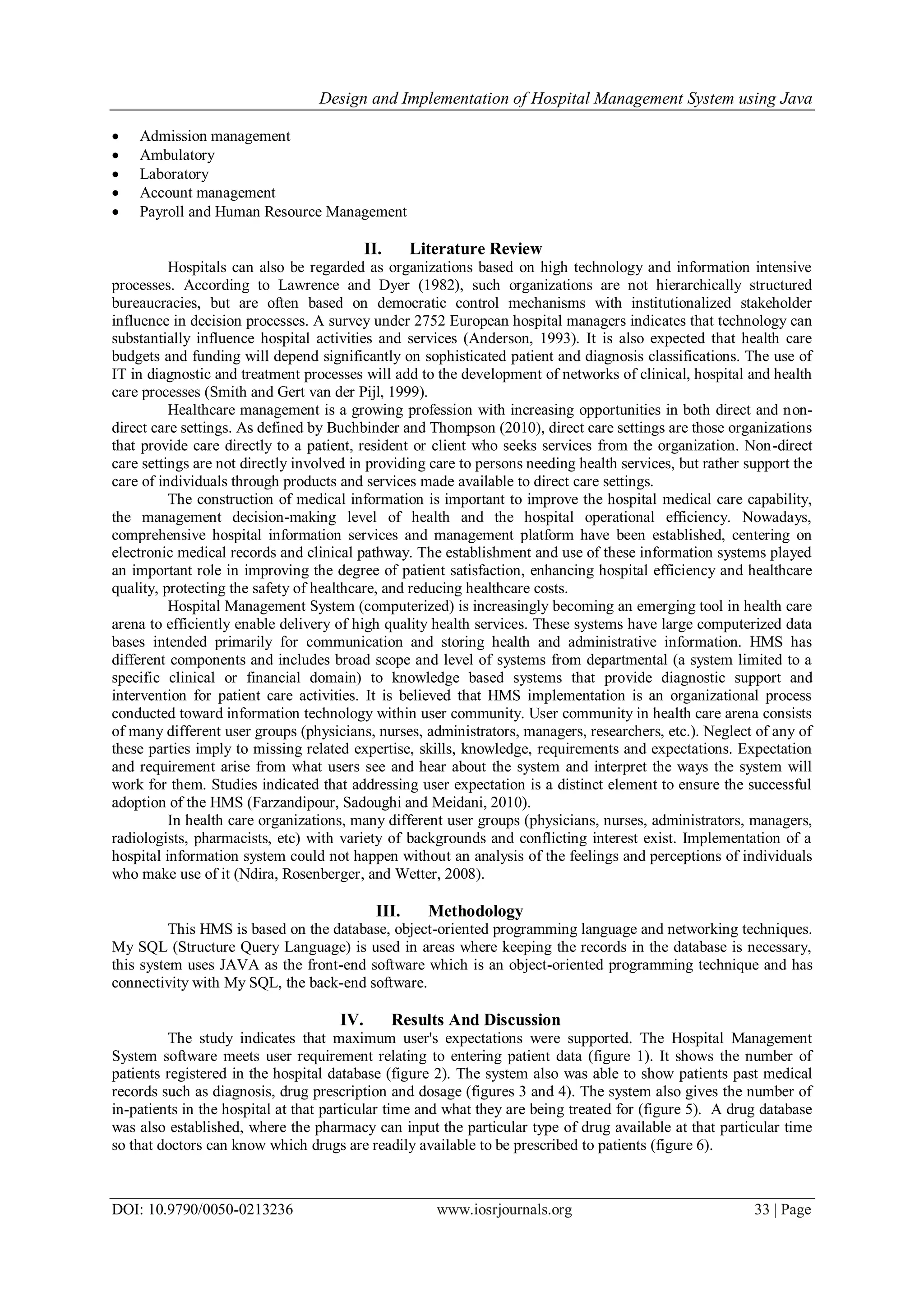 Design and Implementation of Hospital Management System Using Java | PDF