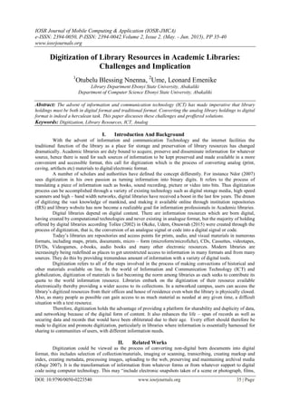 Digitization of Library Resources in Academic Libraries: Challenges and Implication | PDF