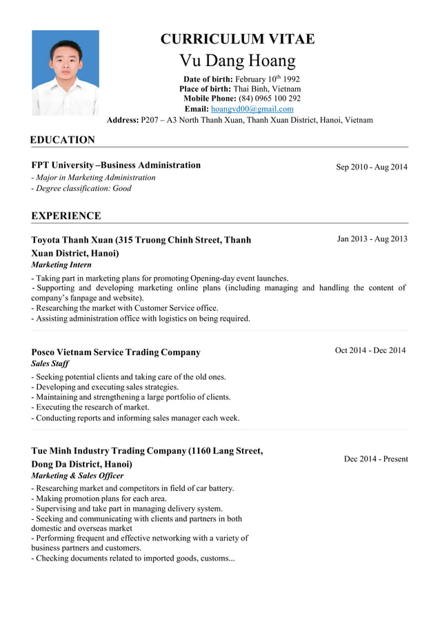 CV_VuDangHoang | PDF | Business Administration | Business